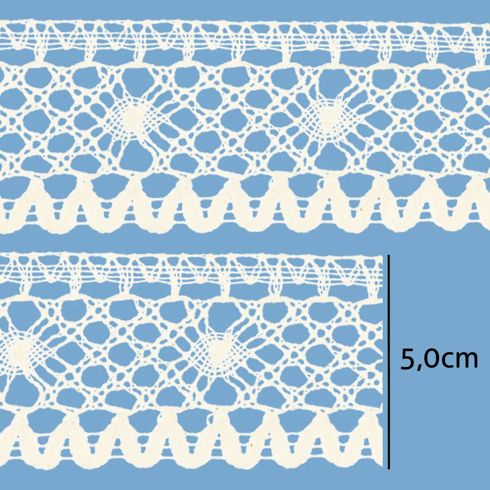 RENDA PARAIBA 100%ALGODAO 123444 5,0CM C/ 20 MT BRANCO - Niazi Chohfi